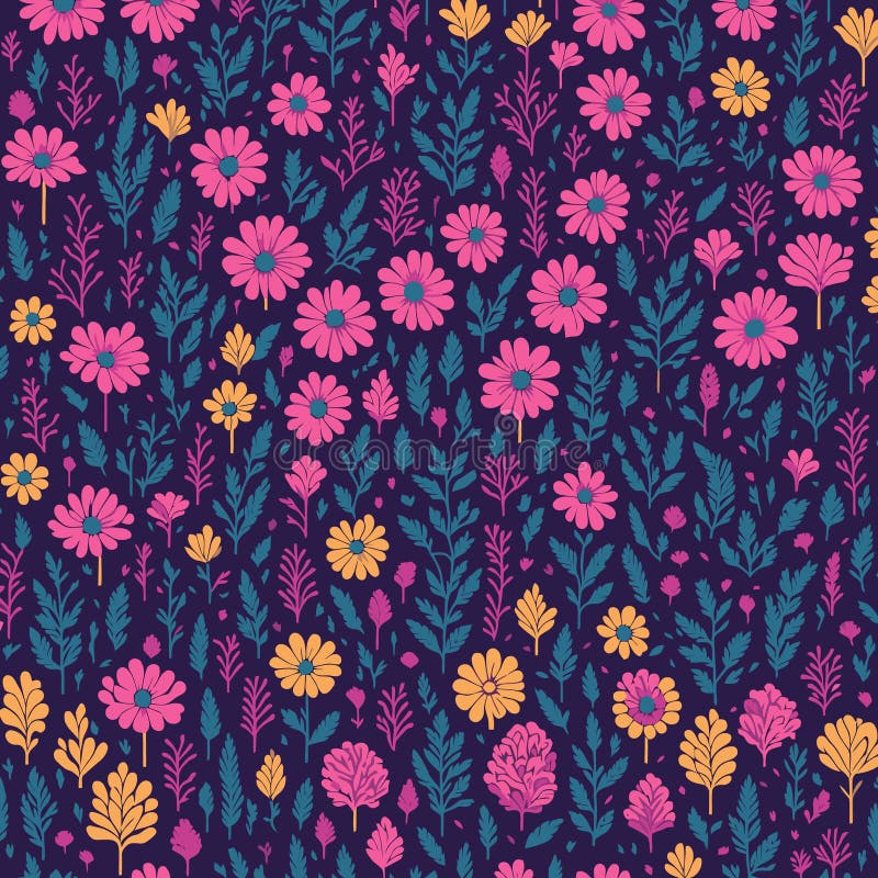Seamless Patterns of Flowers and Trees Stock Illustration ...