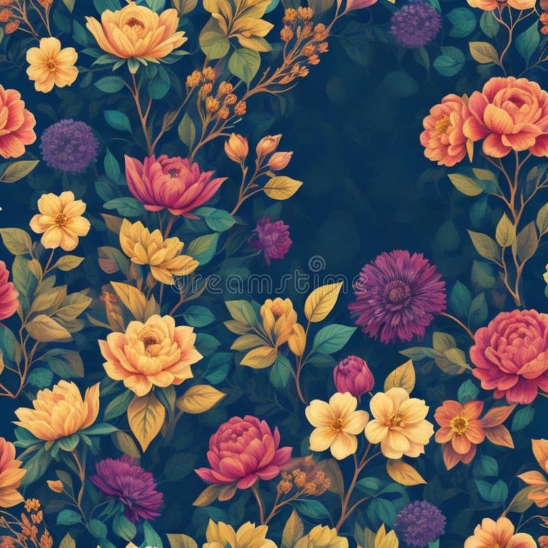 Seamless Patterns of Flowers and Trees Repeating Design, Stock Photo ...