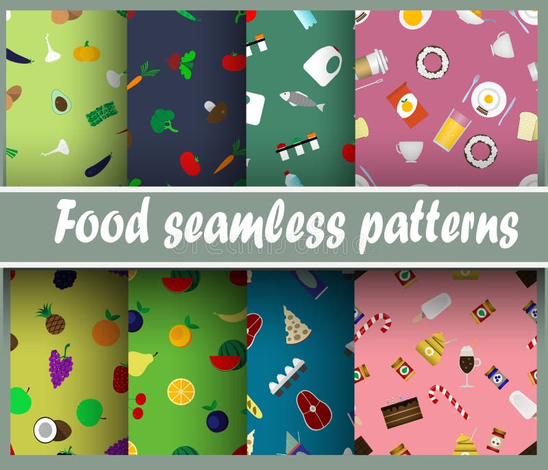 Seamless Patterns with Food Stock Vector - Illustration of drawn, juice ...