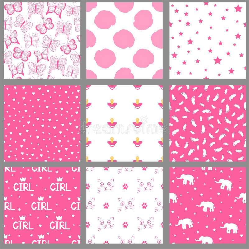 Seamless Patterns for Girls. Stock Vector - Illustration of hearts ...