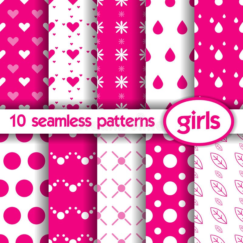 10 Seamless Patterns for Girls Stock Vector - Illustration of leaf ...