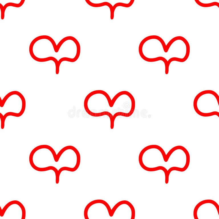 Seamless Patterns of Linear Red Hearts Cartoon Doodle. Stock Vector ...