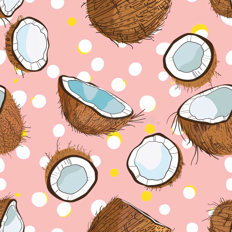 Seamless Patterns of Minimalist Coconut Elements, Hand Drawing Designs ...