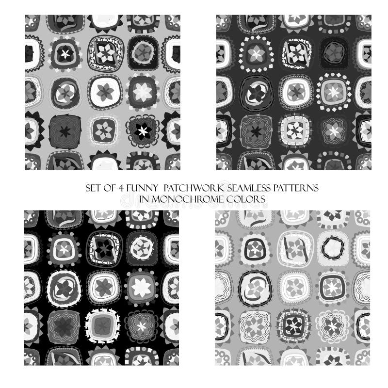 Seamless Patterns in Monochrome Colors Stock Vector - Illustration of ...