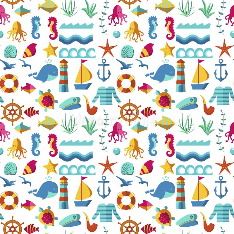 Seamless Patterns with Nautical Elements Wave Paper Ocean Sea Blue Texture Wallpaper Marine ...