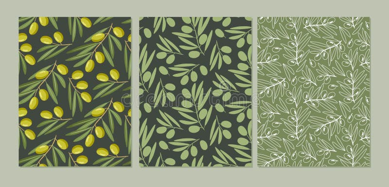 Seamless Patterns with Olive Tree Branches. Repeated Flat Vector ...