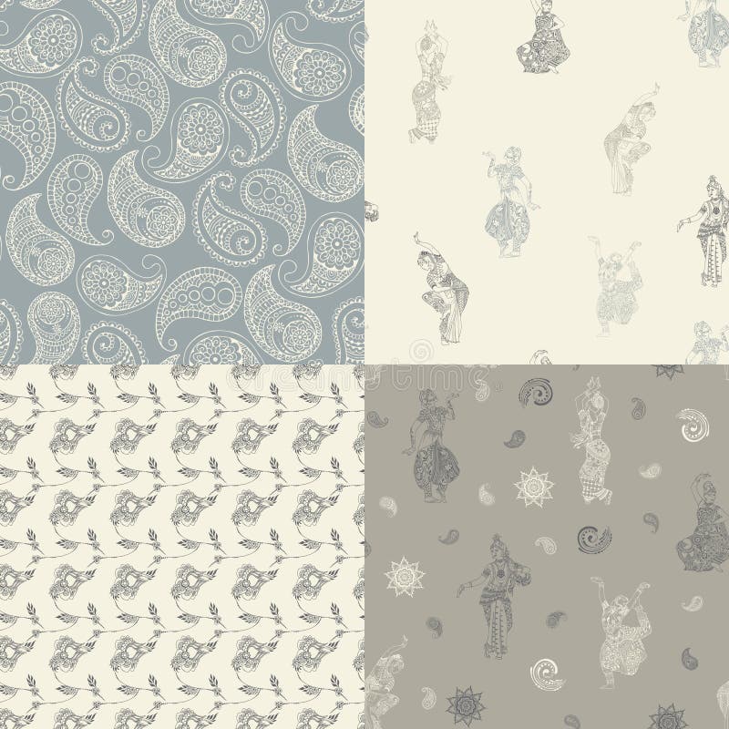 Seamless Patterns with Oriental Drawings Stock Vector - Illustration of ...