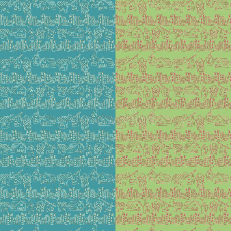 Seamless Patterns with Outline Houses Stock Vector - Illustration of ...