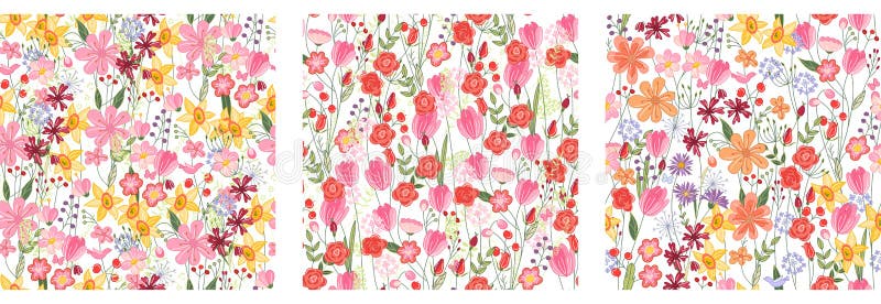 Seamless Patterns with Pink Easter Flowers.Endless Textures Stock ...