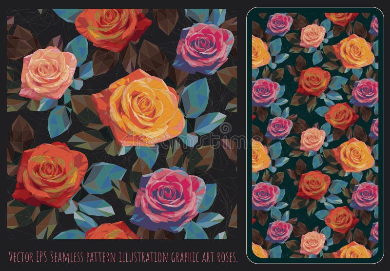 Seamless Patterns Polygonal Colorful Roses and Leaves Stock ...