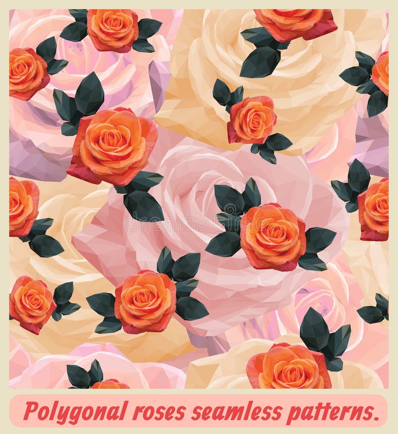 Seamless Patterns Polygonal Vector Roses Stock Vector - Illustration of ...
