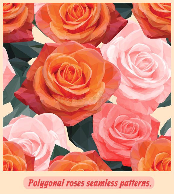 Seamless Patterns Polygonal Vector Roses Stock Vector - Illustration of ...