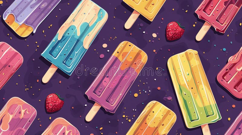 Seamless Patterns of Popsicle in Different Colors and Flavors Stock ...