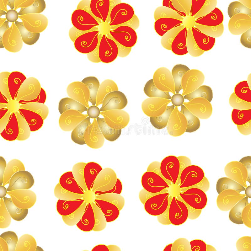 Seamless Patterns of Red and Yellow Flowers on White Background Stock ...
