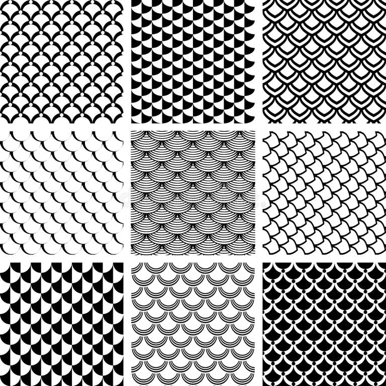 Seamless Patterns Set with Fish Scale Motif. Stock Vector ...