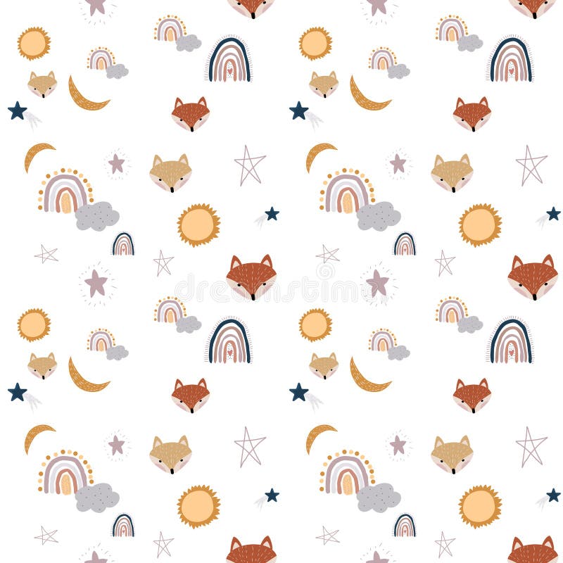 Seamless Patterns Set with Animals , Stars and Rainbows. Kids ...