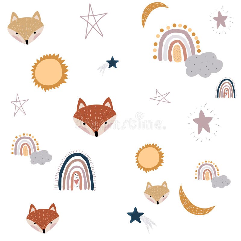 Seamless Patterns Set with Animals , Stars and Rainbows. Kids ...
