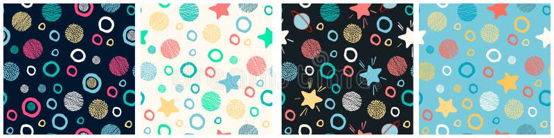 Seamless Patterns Set. Outer Space Concept Hand Drawn Vector ...