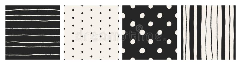 Seamless Patterns Set with Thin Line Stripes, Tiny Polka Dots. Abstract ...