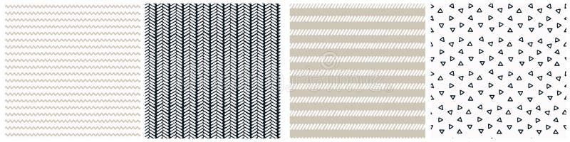 Seamless Patterns Set with White Rings, Checkered, Striped, Lines for ...