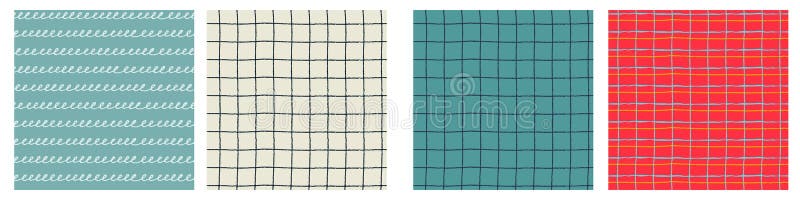 Seamless Patterns Set with White Rings, Checkered, Striped, Lines for ...