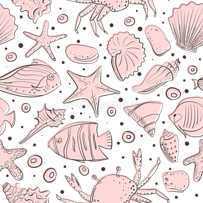 Seamless Patterns with Shell, Starfish, Fish, Stone. Vector Set for ...
