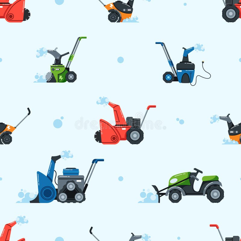 Seamless Patterns with Snowplow Machines Clearing Winter Paths, Vector ...
