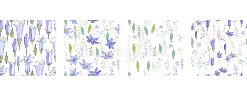 Seamless Patterns with Spring Blue Flowers. Endless Textures for Season ...