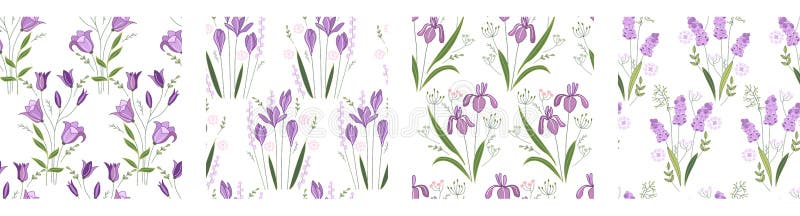 Seamless Patterns with Spring Blue Flowers. Endless Textures Stock ...