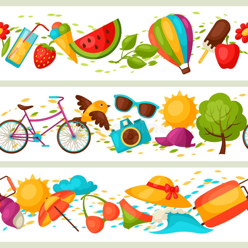 Seamless Patterns with Stylized Summer Objects. Background Made without ...