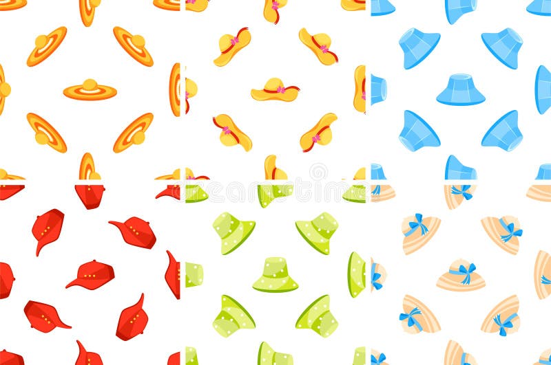 Seamless Patterns with Summer Hats Showing Different Models and Colors ...