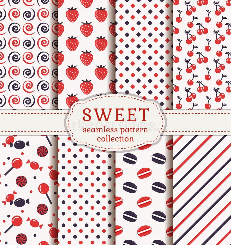 Seamless Patterns with Sweets. Vector Set. Stock Vector - Illustration ...
