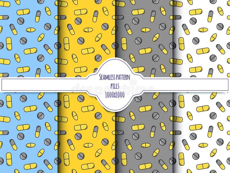 A Set of Seamless Patterns of Tablets Pills Pixels 1000x1000 Stock ...