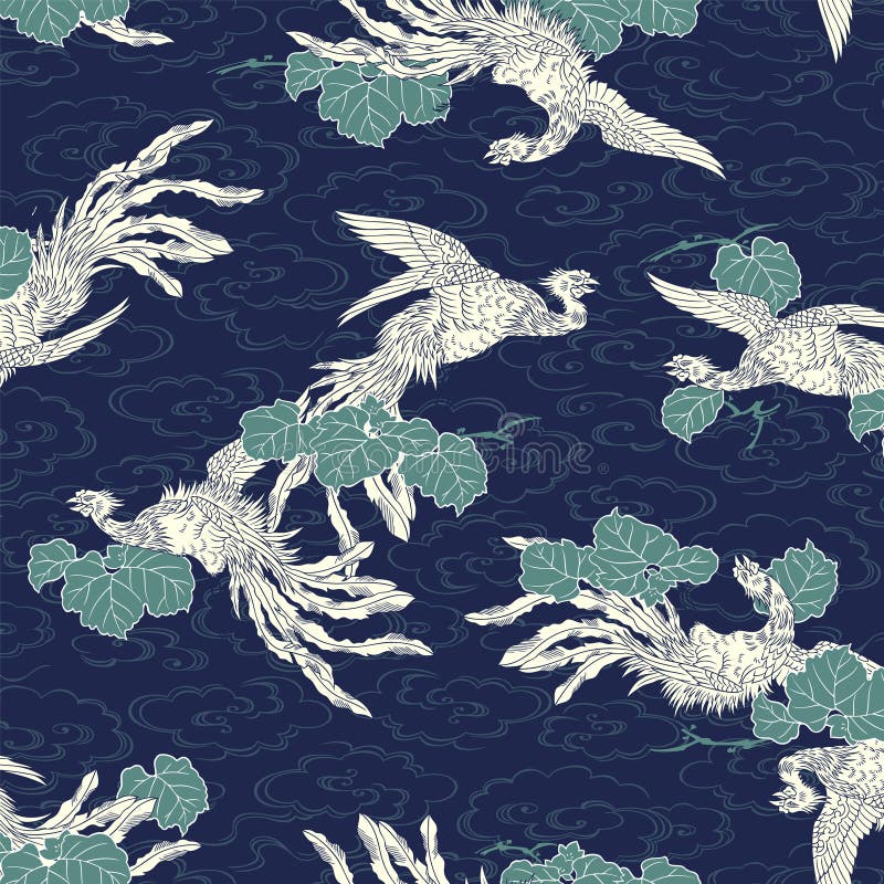 Seamless Pattern of Beautiful Phoenix in Asia, Stock Illustration ...