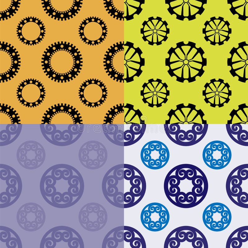 Seamless Patterns from Wheels and Gears Stock Vector - Illustration of ...