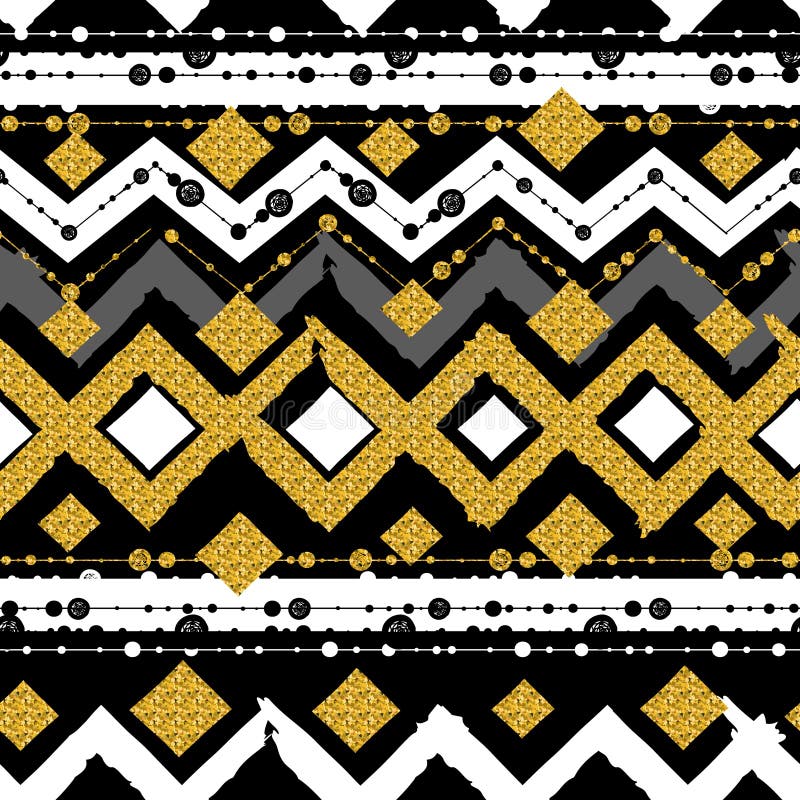 Seamless Patterns With White, Black, Gold, Zigzag Lines And Points ...
