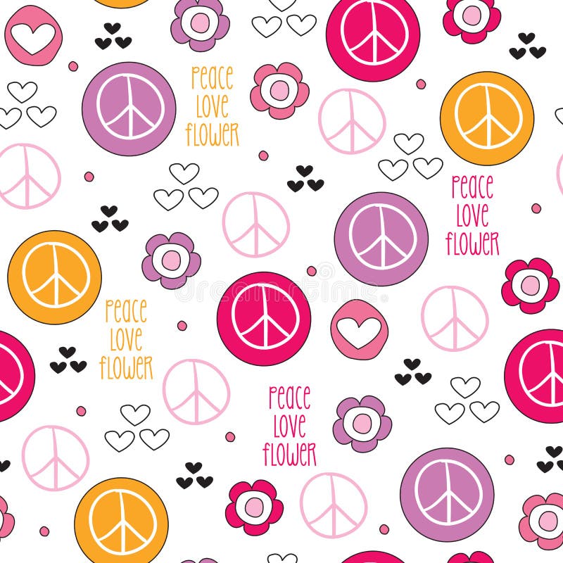 Seamless Peace Love Flower Pattern Vector Illustration Stock Vector ...