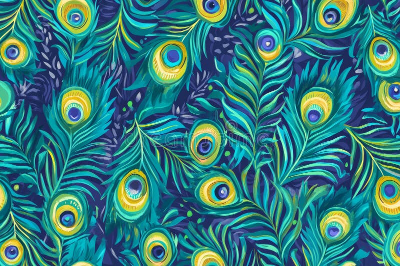 Seamless Peacock Feather Pattern Iridescent Blues Greens Mesmerizing ...