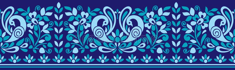 Seamless Peacock Flower Border Design Stock Vector - Illustration of ...