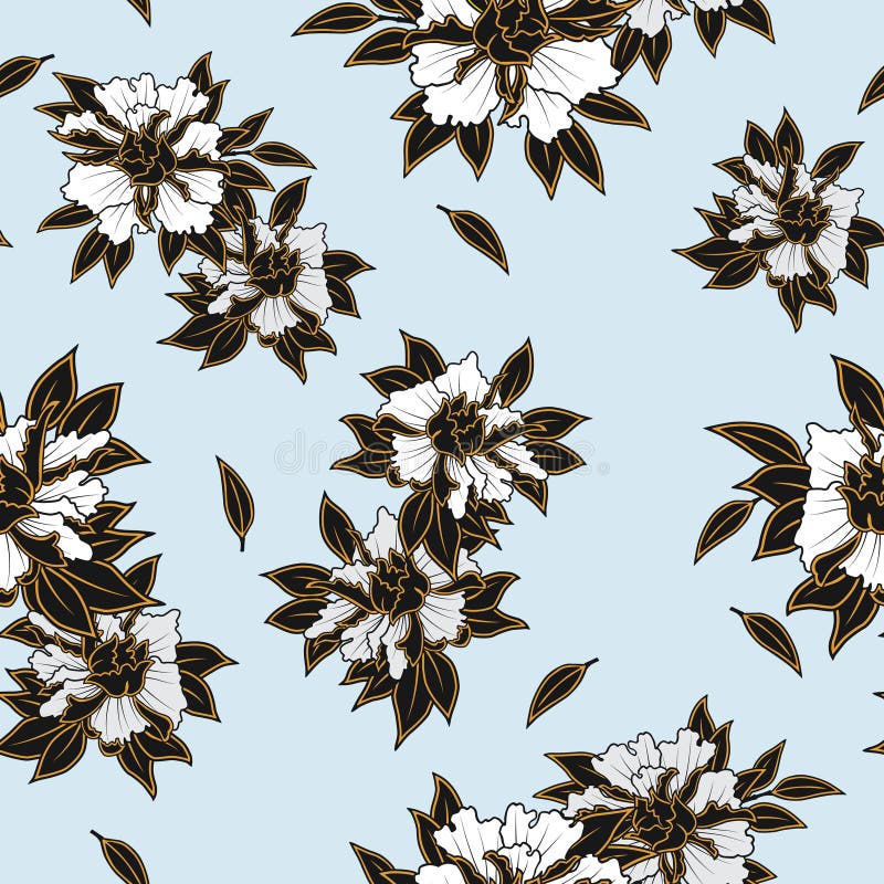 Seamless Peony Flower Pattern Stock Vector - Illustration of black ...