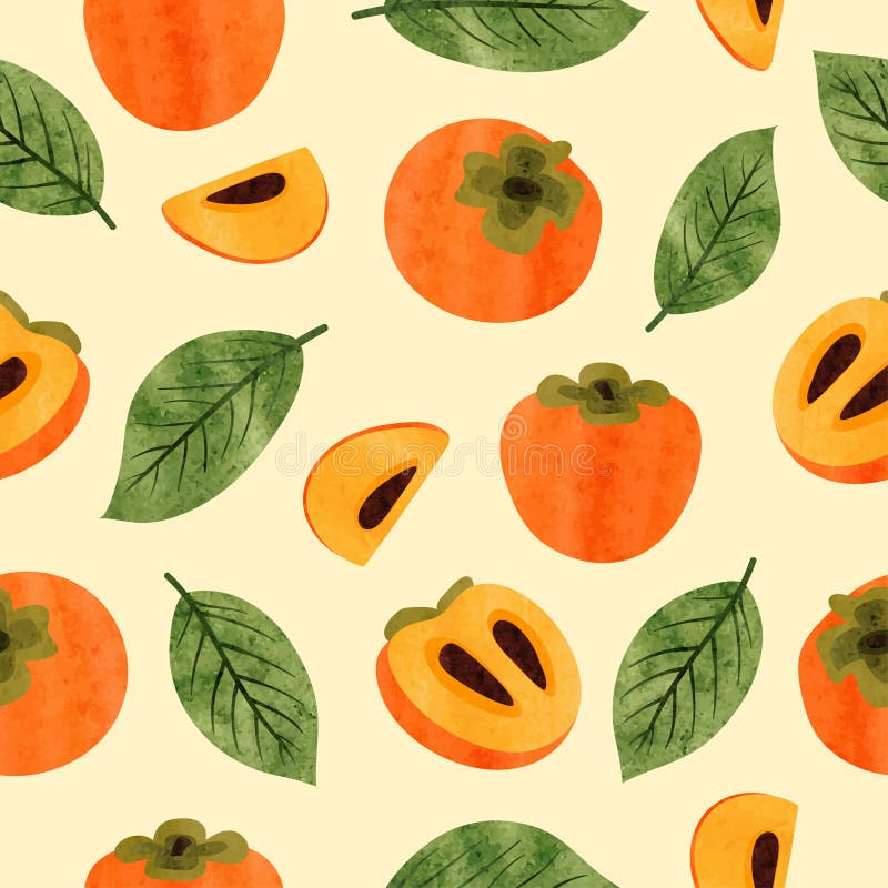 Seamless Persimmon Fruit Pattern. Stock Vector - Illustration of ...