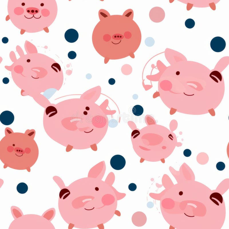 Seamless Pig Pattern - Cute Pig Illustrations and Circles Forming a ...