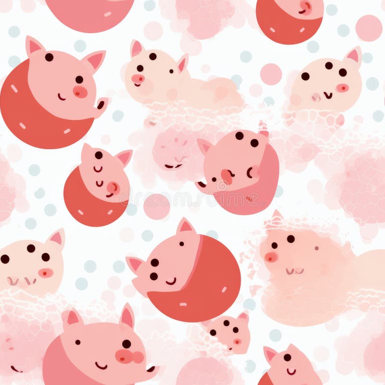 Seamless Pig Pattern - Cute Pig Illustrations and Circles Forming a ...