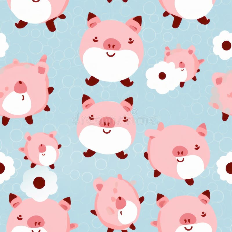 Seamless Pig Pattern - Cute Pig Illustrations and Circles Forming a ...