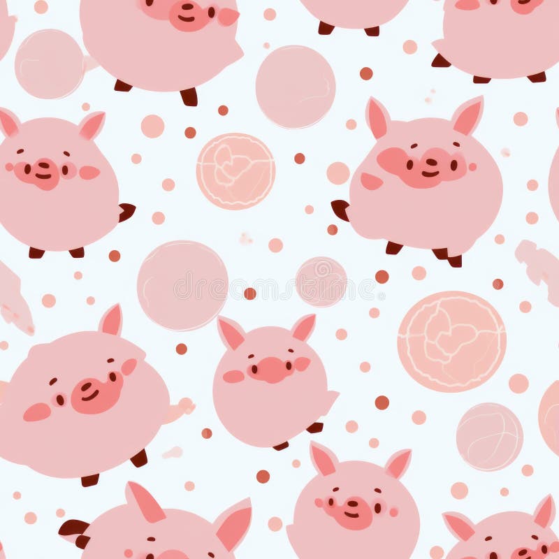 Seamless Pig Pattern - Cute Pig Illustrations and Circles Forming a ...