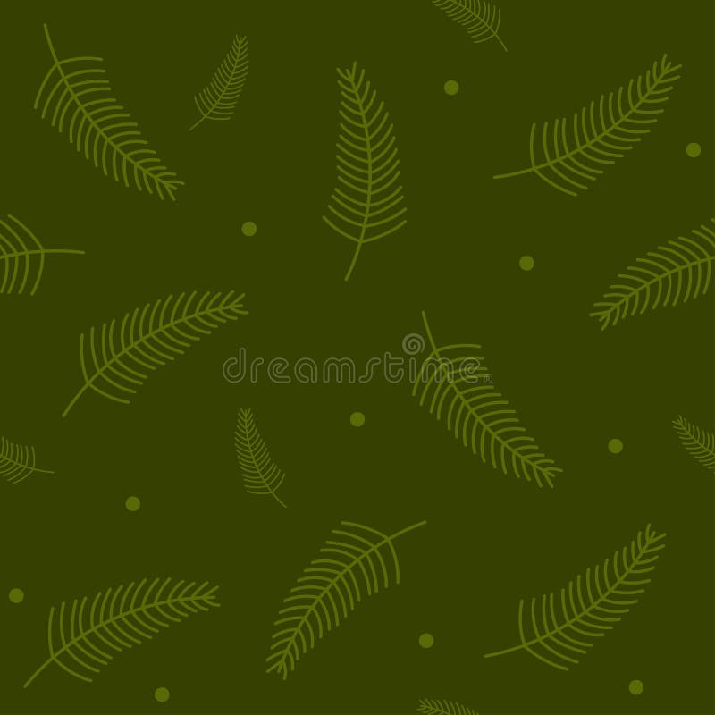 Seamless Pine Needle Pattern with Dots on Dark Green Background ...