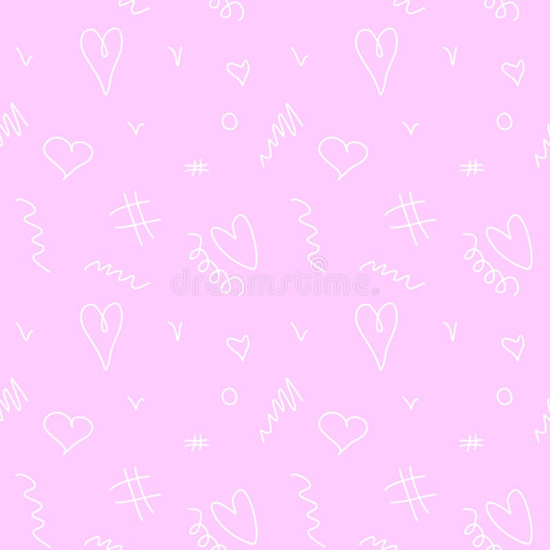 Seamless Pink Abstract Pattern of Different Outline Hearts and Doodles ...