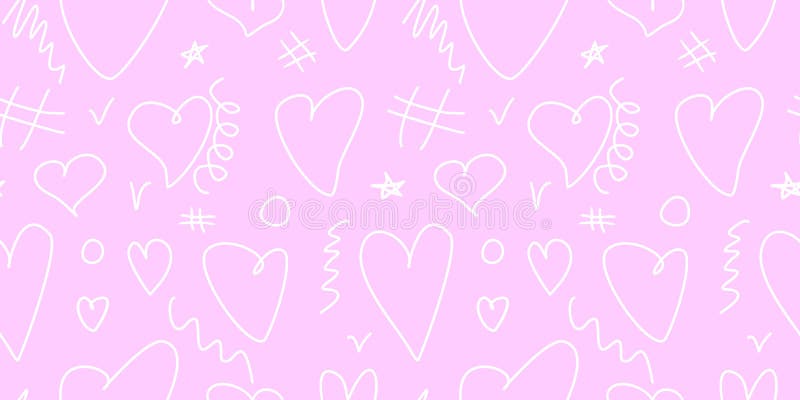 Seamless Pink Abstract Pattern of Different Outline Hearts and Doodles ...