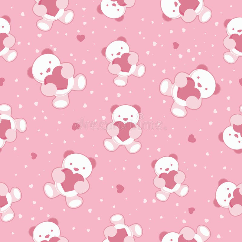 Seamless Pink Baby Background with Teddy Bear and Stock Vector ...