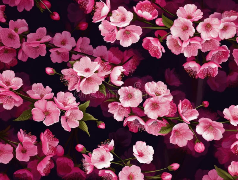 Seamless Pink Cherry Blossoms Pattern. Spring Wallpaper Design Stock ...